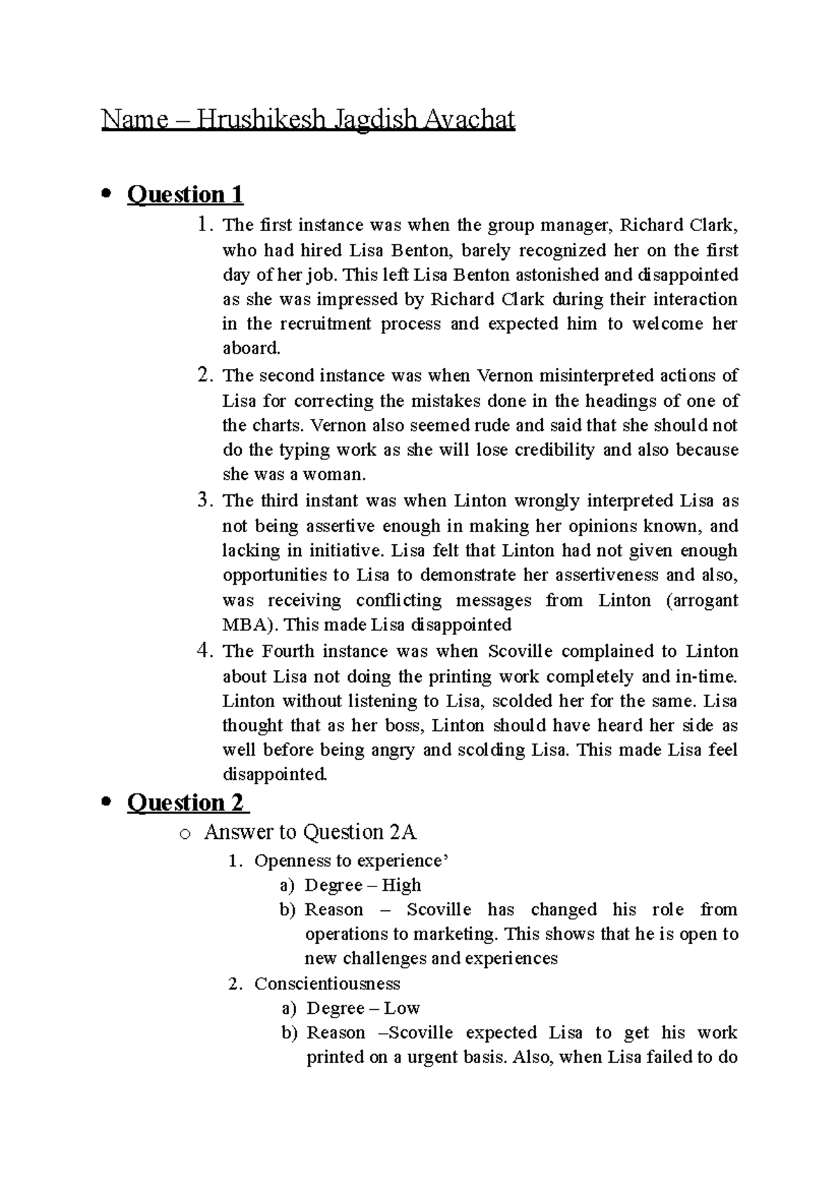 OBHR IMT_Project - Name – Hrushikesh Jagdish Avachat Question 1 1. The ...