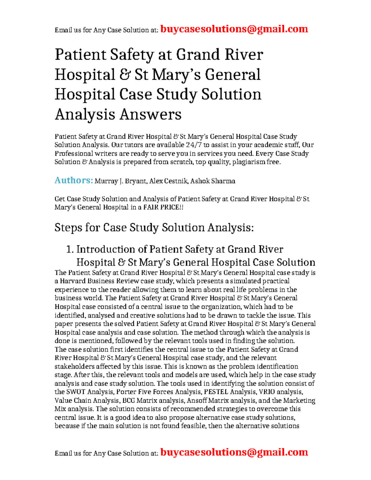 Case Solution Patient Safety at Grand River Hospital & St Mary's ...