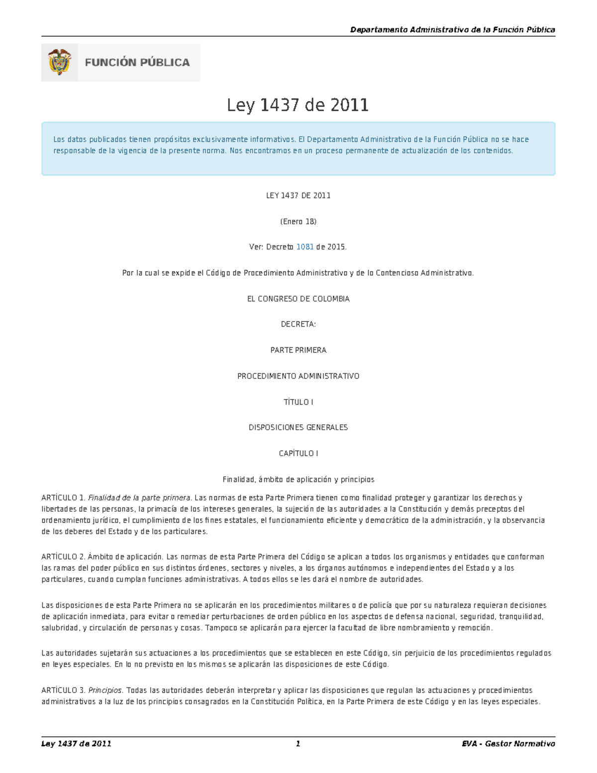 Ley 1437 de 2011 Tiempos de respuestas administrativas - Ley 1437 de ...
