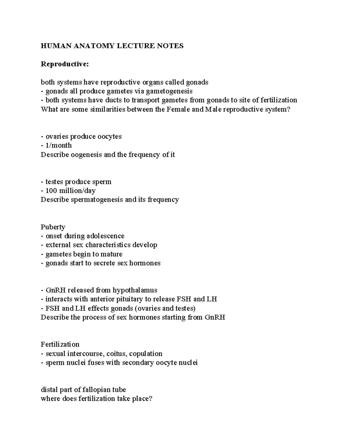 Human Anatomy Lecture Notes - HUMAN ANATOMY LECTURE NOTES Reproductive ...