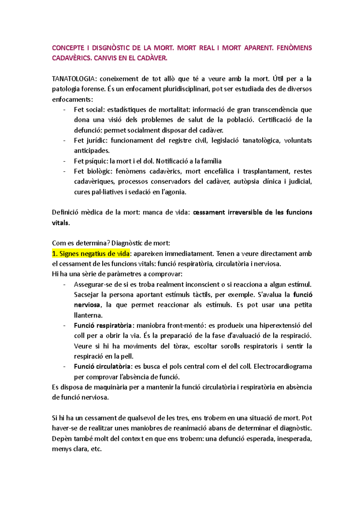 Tanatologia, etiología de la muerte - CONCEPTE I DISGNÒSTIC DE LA MORT ...