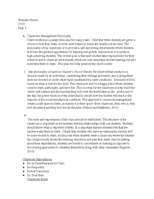 C572 Task #2 - Completed task - Classroom Management, Engagement, and ...