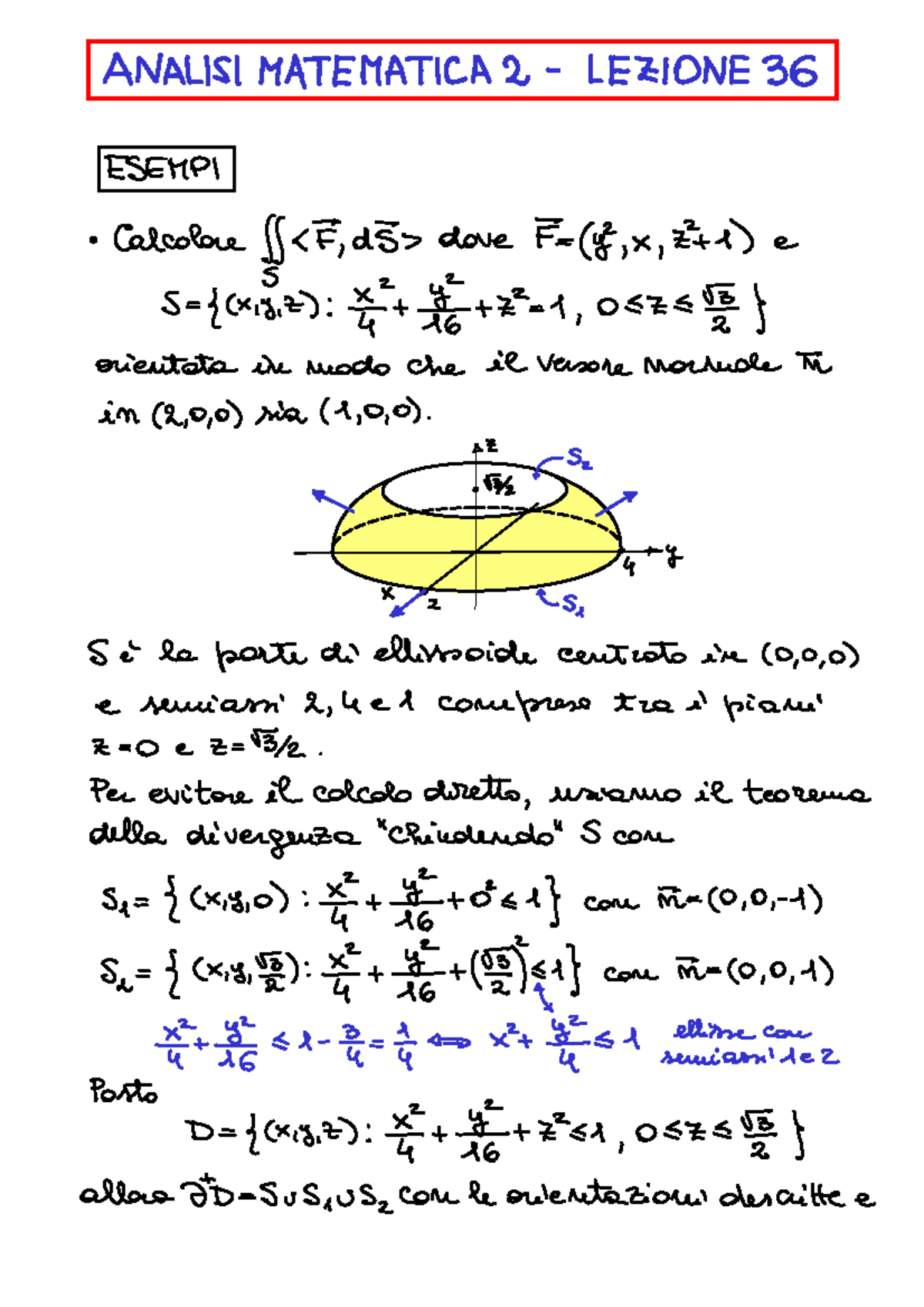Lezione 36 - Esempi Teorema del Rotore (o di Stokes) - Analisi matematica 2 - Studocu