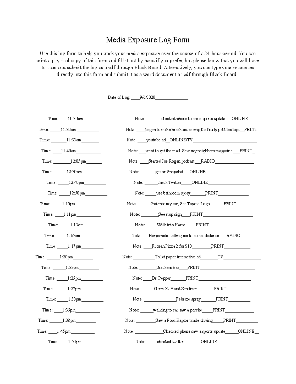 Media Exposure Log Form - remote version - Media Exposure Log Form Use ...