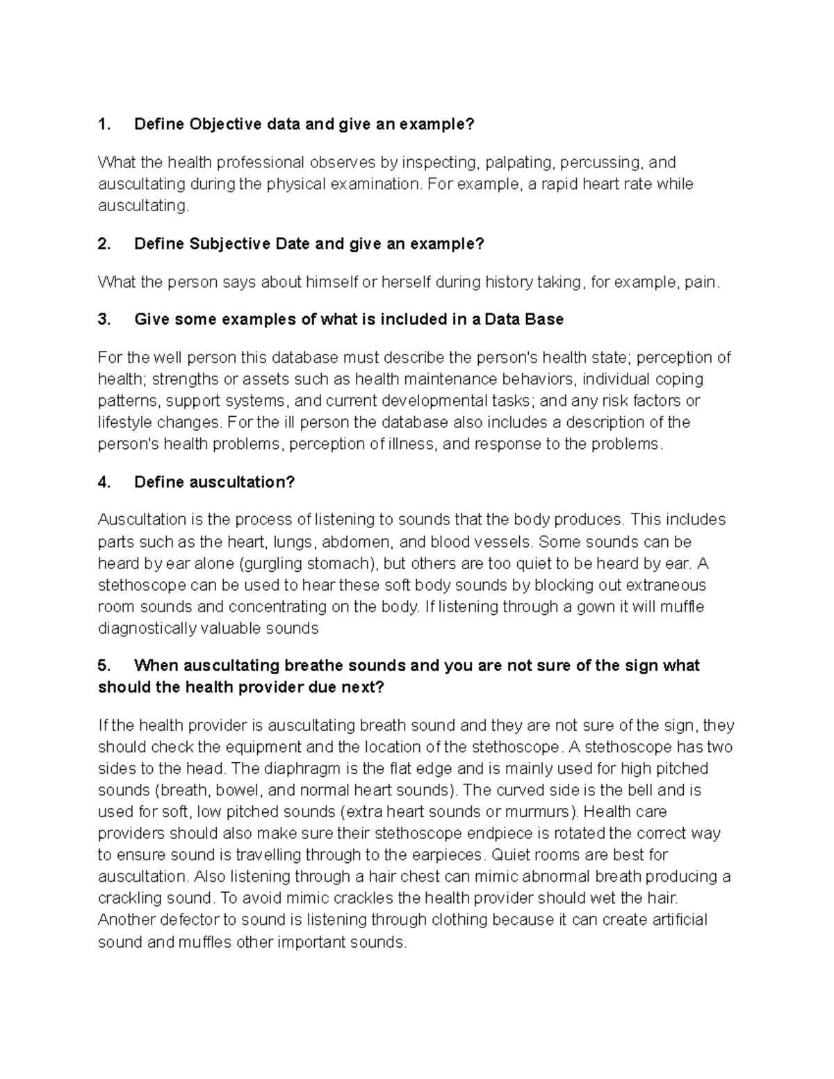 Study Guide PA E1 - Define Objective data and give an example? What the ...