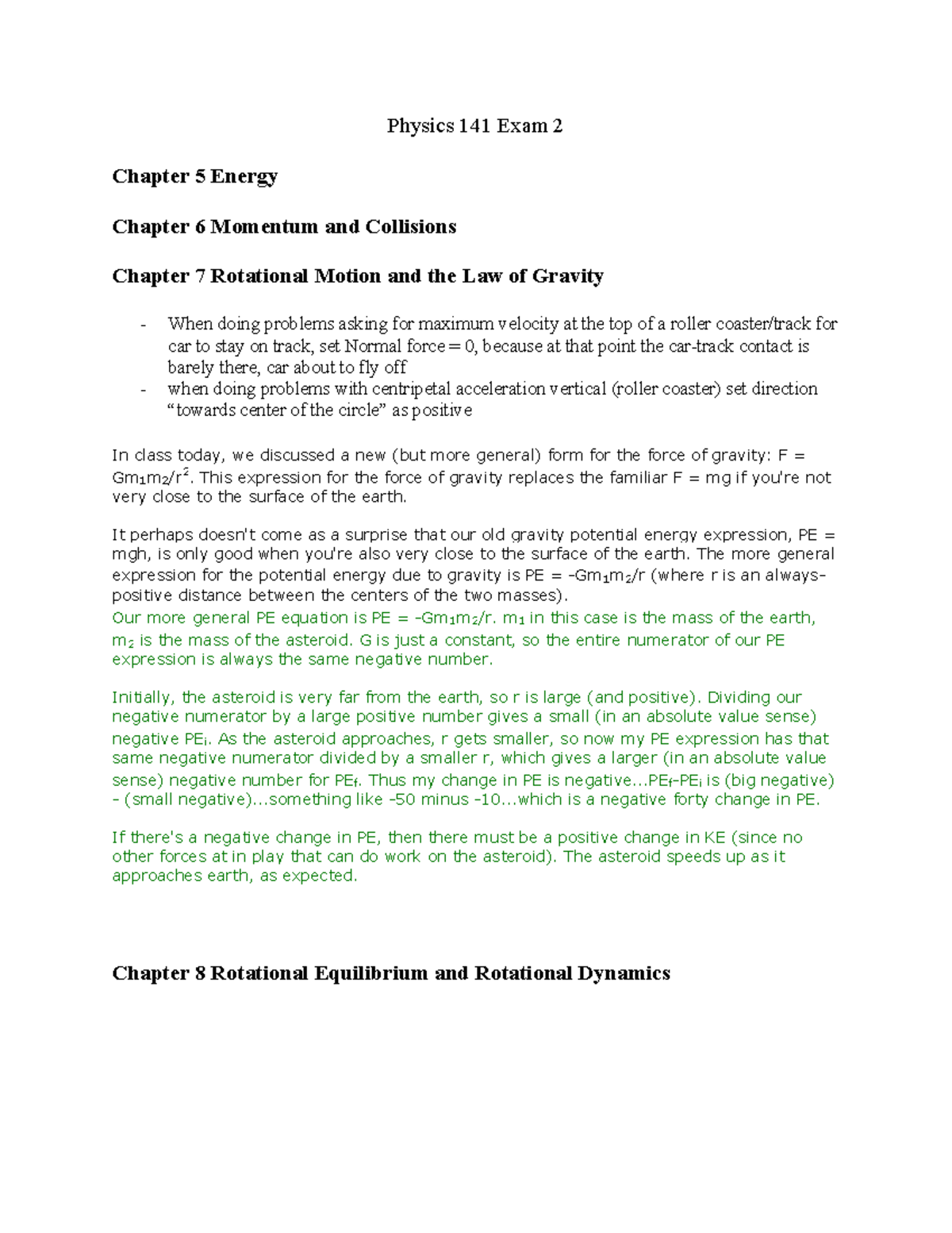 Physics 141 Exam 2 - Lecture notes Exam 2 - Physics 141 Exam 2 Chapter ...