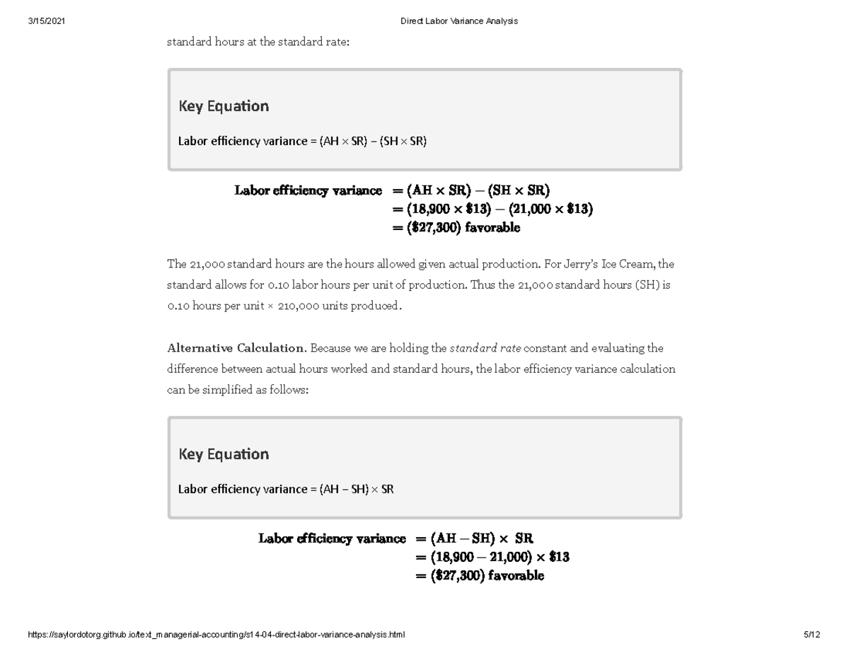 Direct Labor Variance Analysis - 3/15/2021 Direct Labor Variance ...