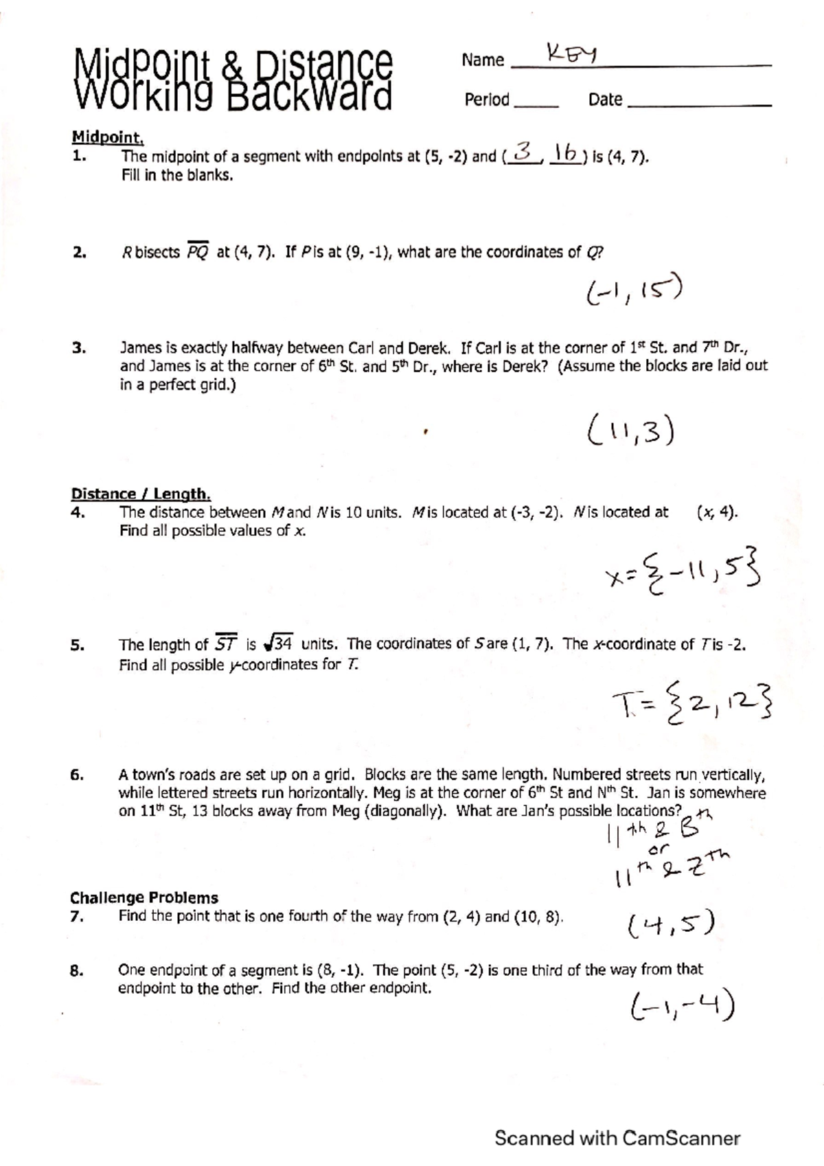 KEY HW Distance and Midpoint Backwards 3 - Studocu
