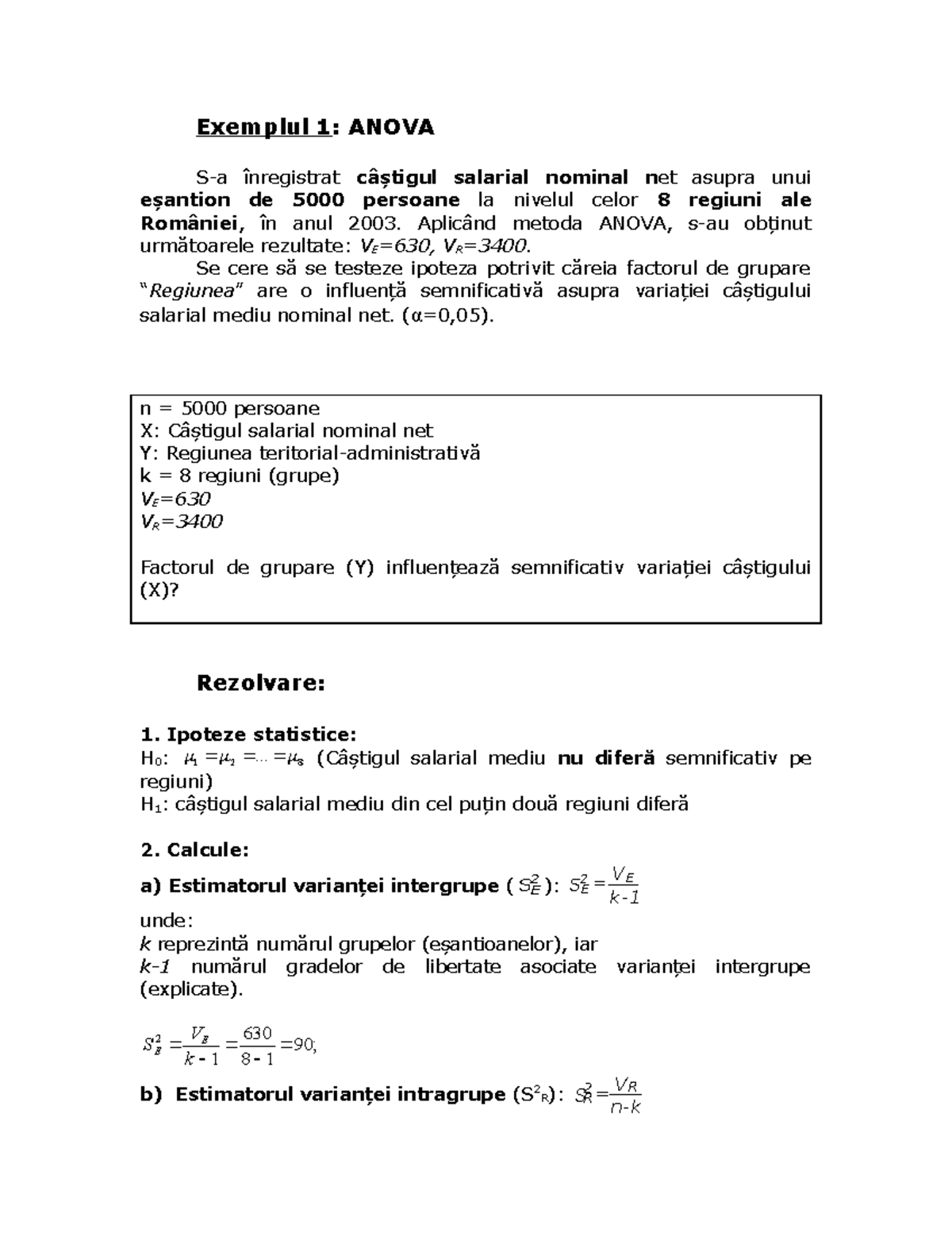 Tutorial work - Business statistics - Anova - Exemplul 1: ANOVA S-a ...