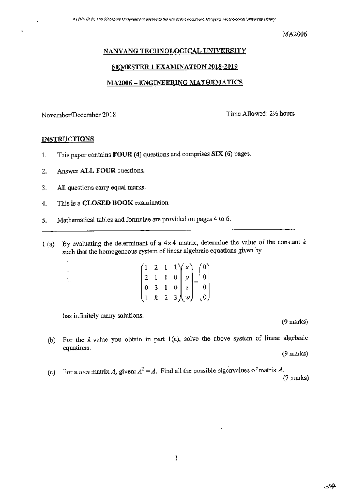 2018-2019 sem 1 - final 2018-2019 - MA2006 - Studocu