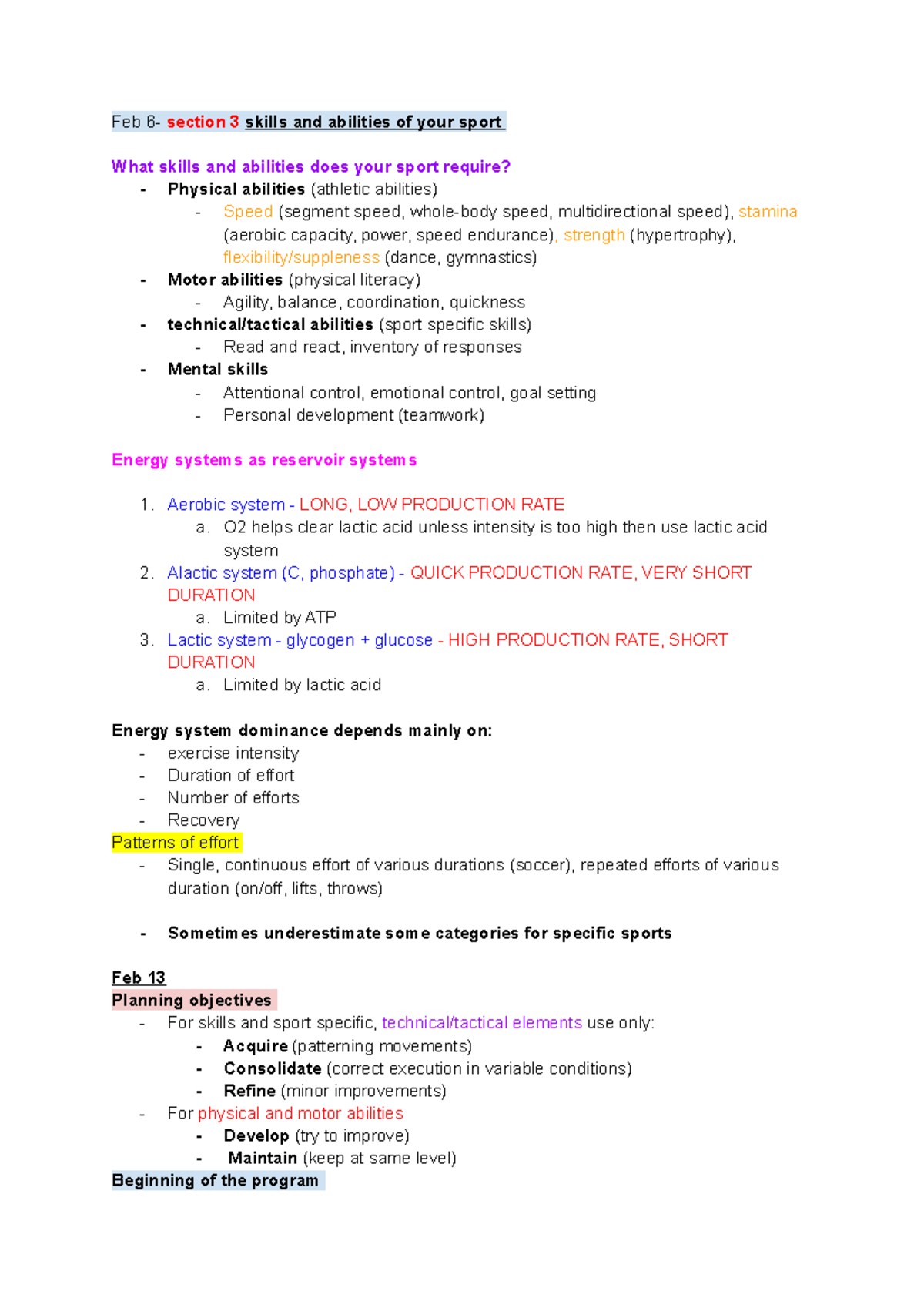 LEC 8+9+10 - skills and abilites of your sport - Feb 6- section 3 ...