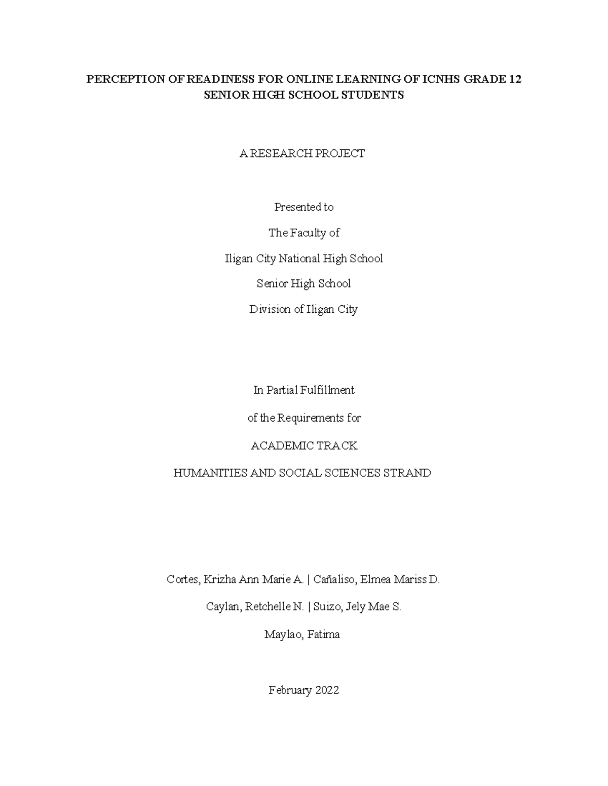 Research- Project 2nd-sem - PERCEPTION OF READINESS FOR ONLINE LEARNING ...