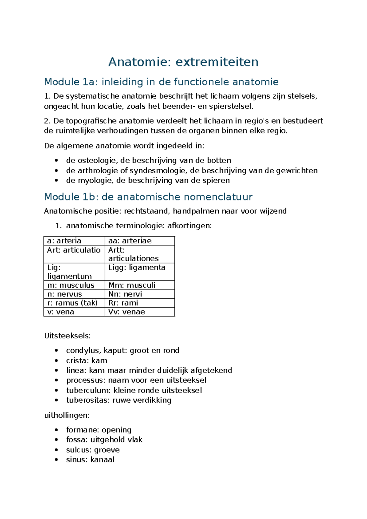 Anatomie extremiteiten - Anatomie: extremiteiten Module 1a: inleiding ...