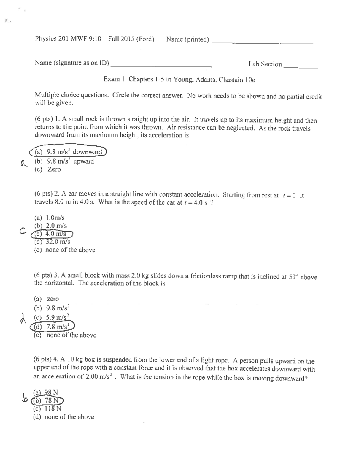 Ex1f15ans - practice exam 1 - PHYS 201 - Studocu