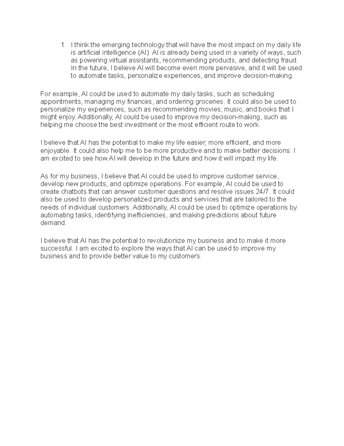 Introduction to Emerging Technologies (ETECH101 - 1 I think the ...