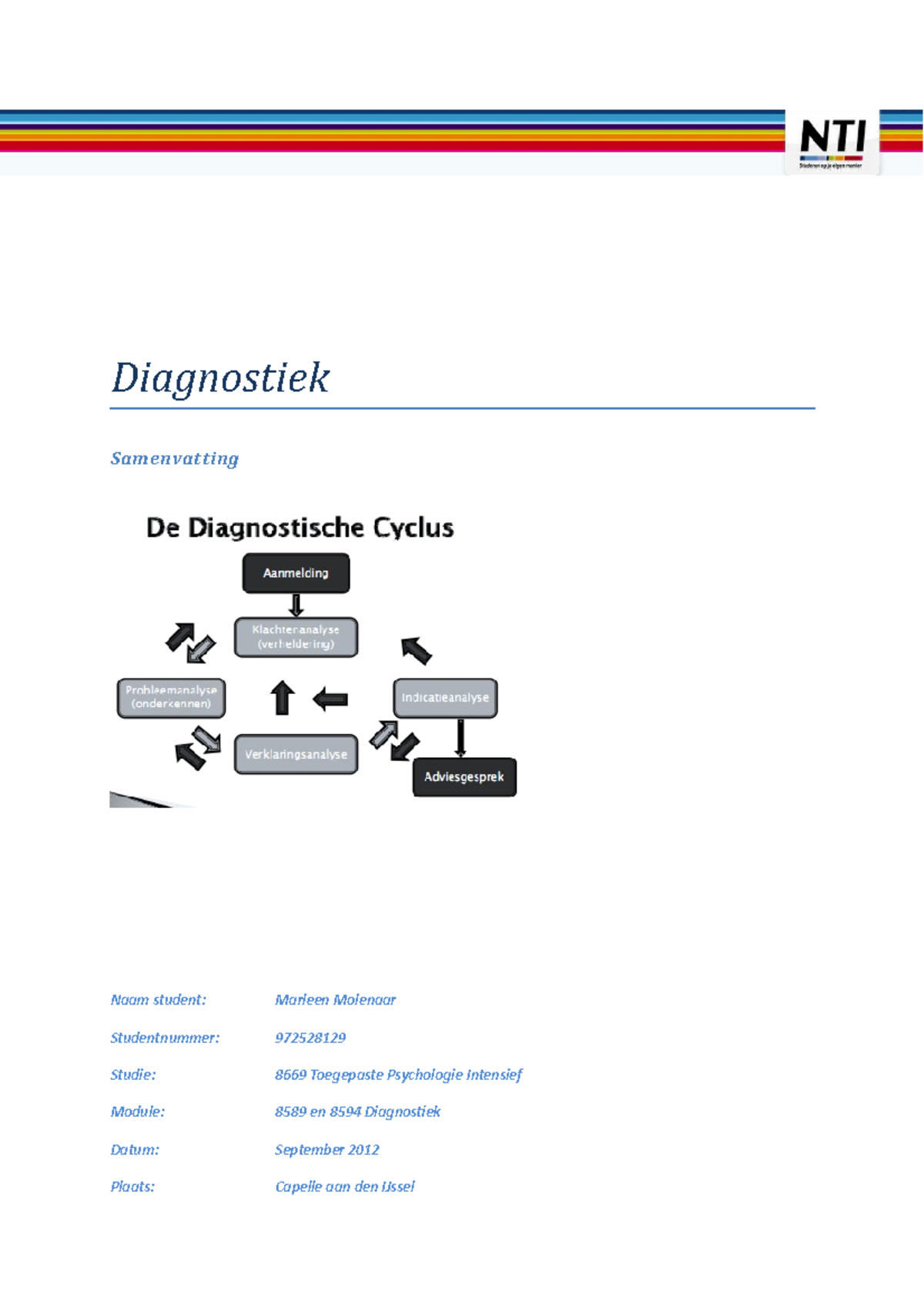 De diagnostische cyclus Een Praktijkleer - Diagnostiek Samenvatting ...