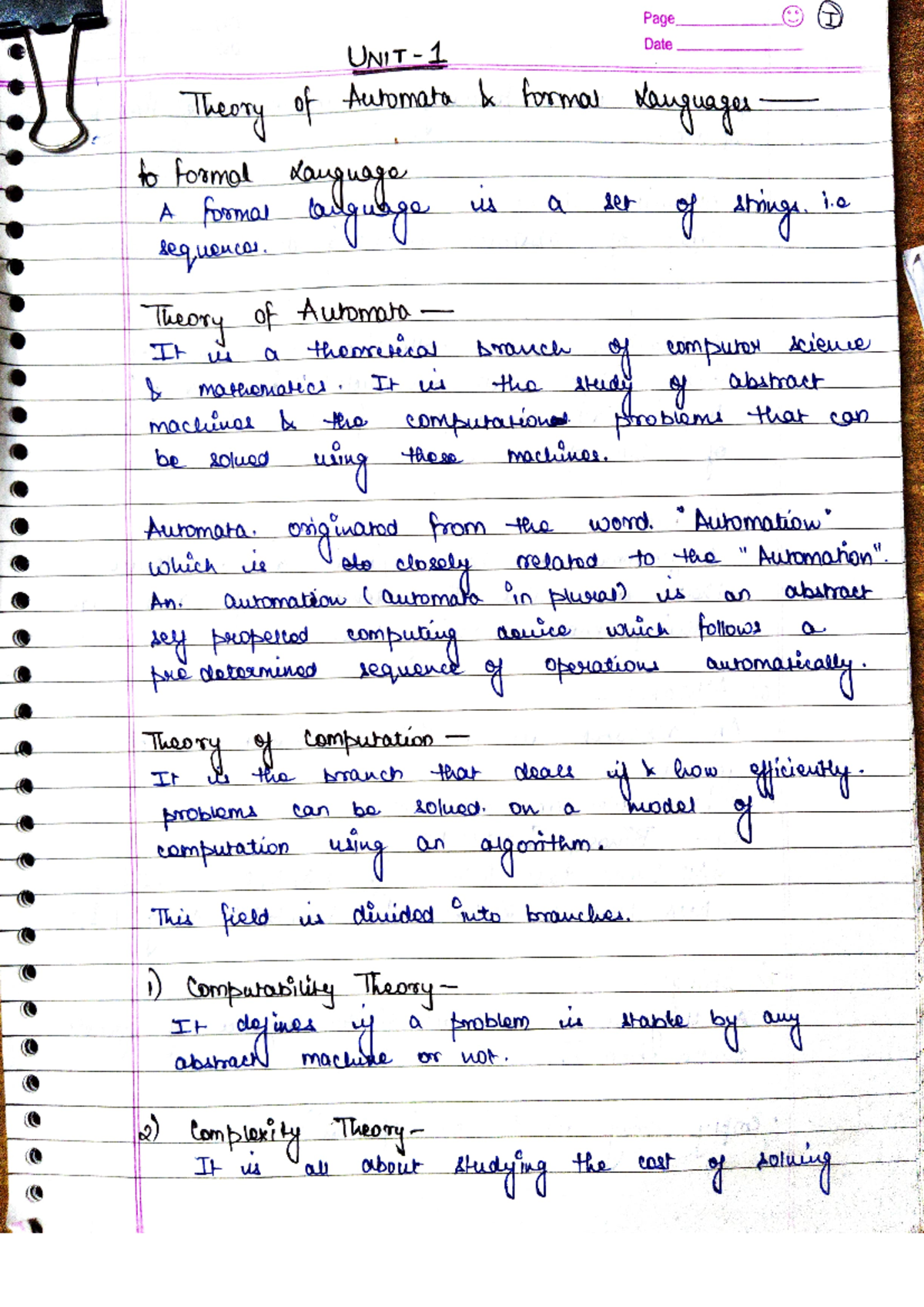 Theory Of Automata And Formal Languages Unit 1 Page 00 I 5 1 Date