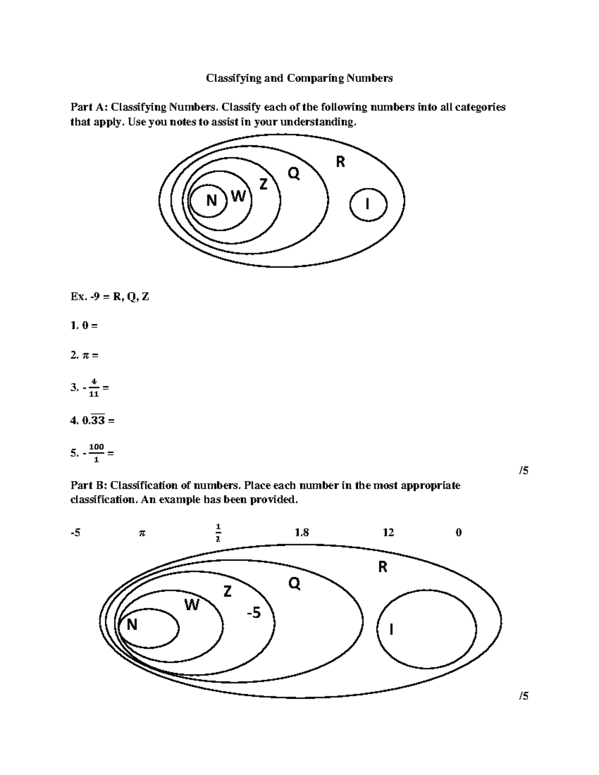 Classifying and Comparing Numbers Practice Assignment - Studocu
