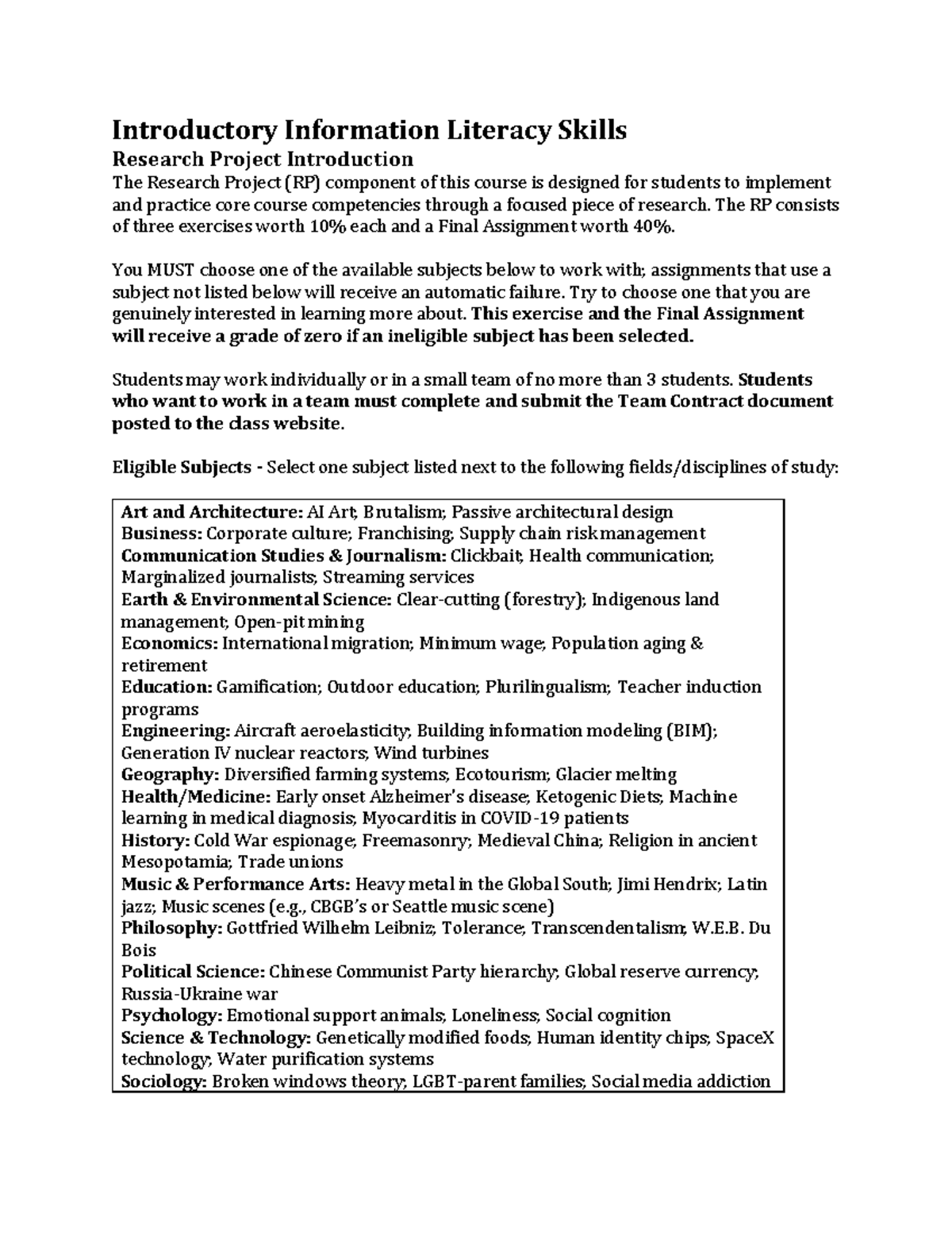 INST 250 Assigment 1 Instructions - Introductory Information Literacy ...