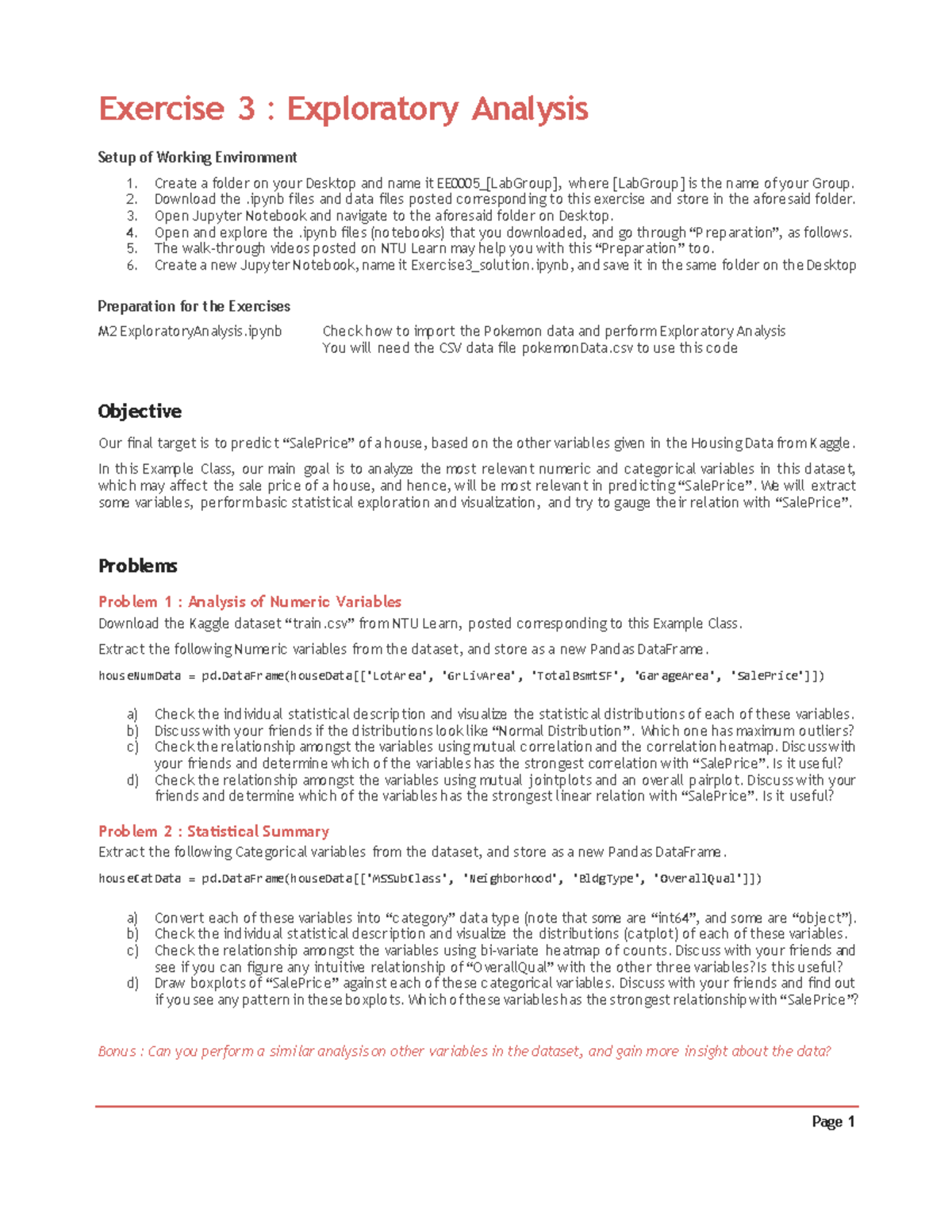 Exercise 3 Problem - Lab 3 - Page 1 Exercise 3 : Exploratory Analysis ...