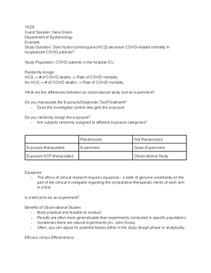 Week 10 Notes - Fundamentals of Epidemiology - 11/ Cohort study: - A ...