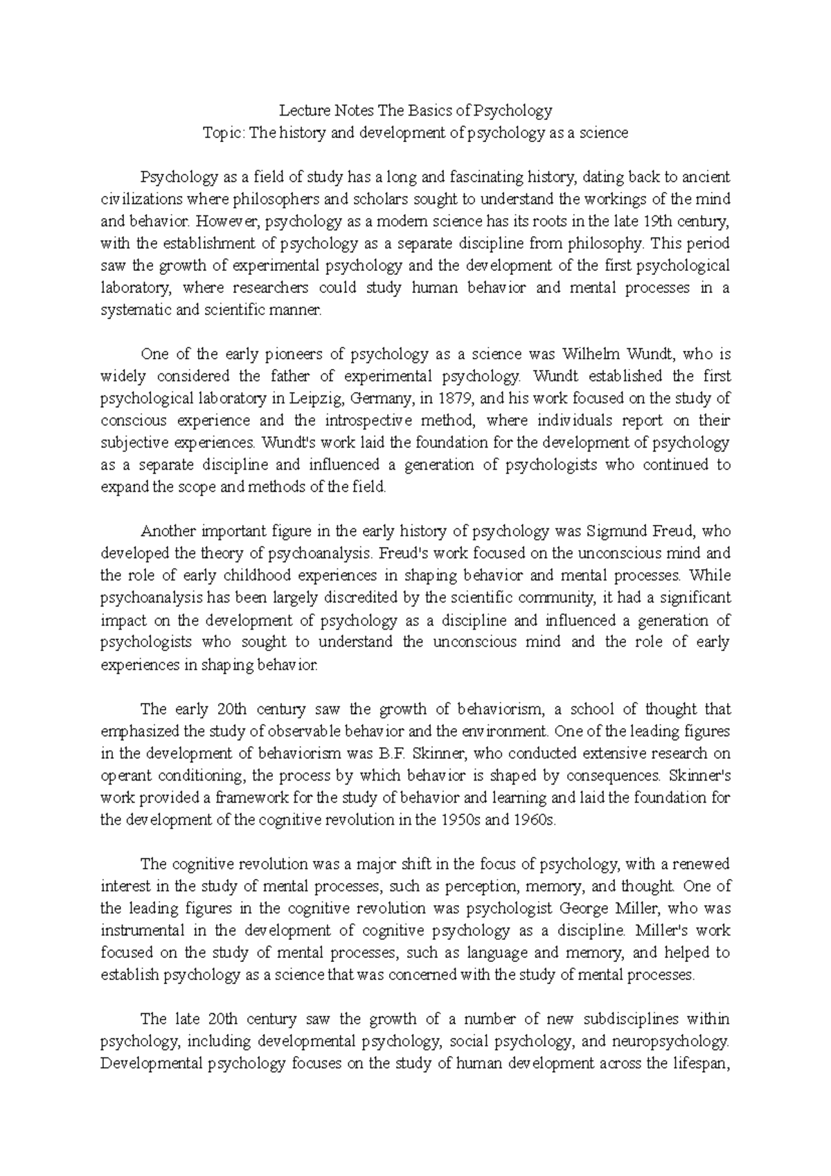 2. The Basics of Psychology#2 - Lecture Notes The Basics of Psychology ...