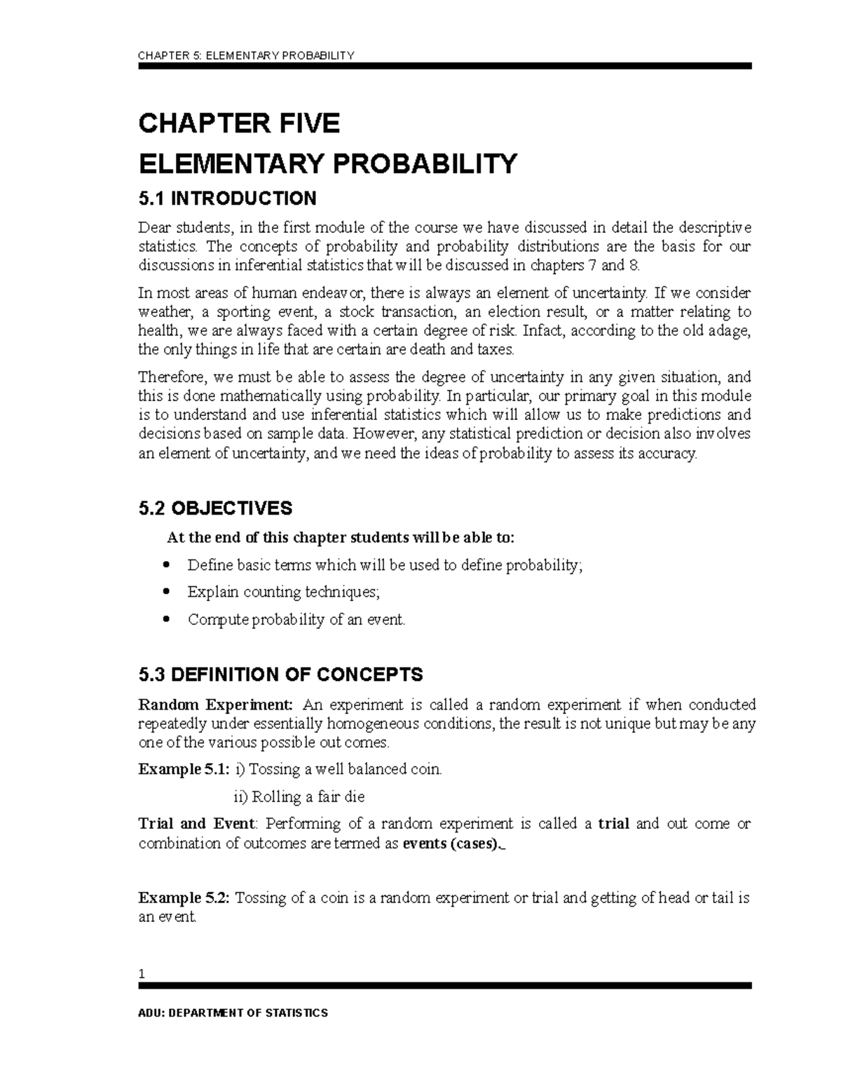statistics for management - CHAPTER 5: ELEMENTARY PROBABILITY CHAPTER ...