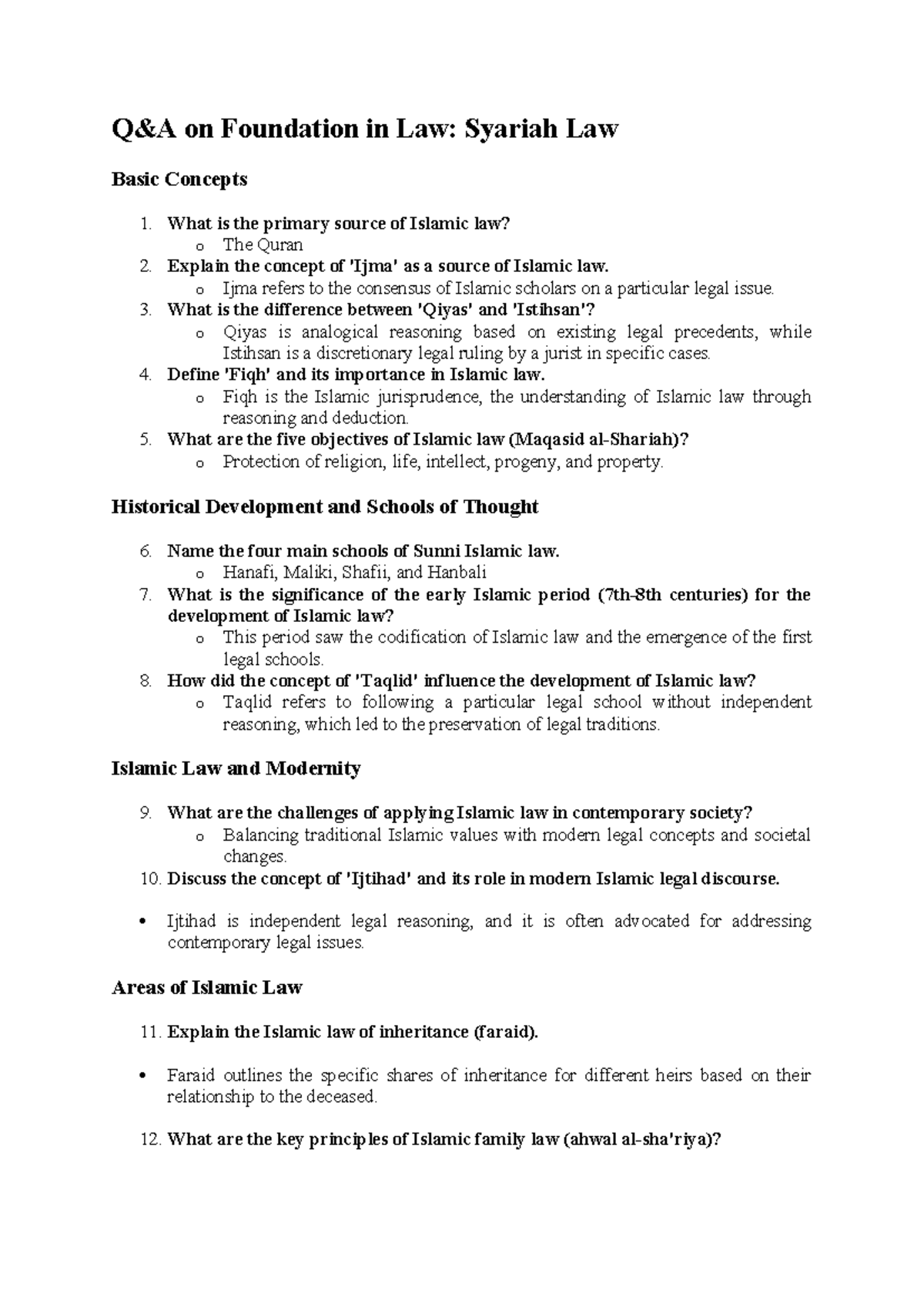 Q&A on Foundation in Law Syariah Law - Q&A on Foundation in Law ...