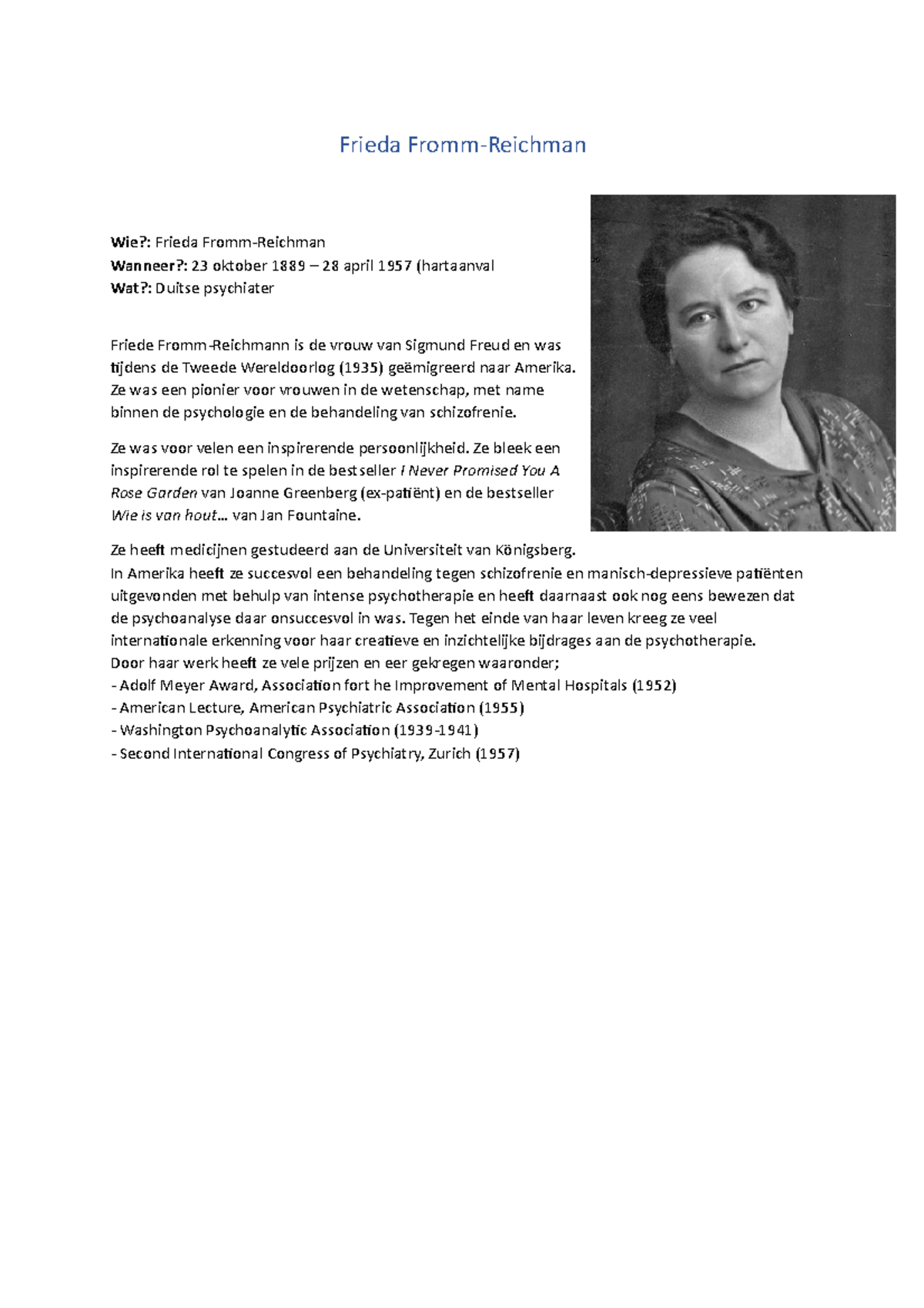 Frieda Fromm-Reichmann - Frieda Fromm-Reichman Wie?: Frieda Fromm ...