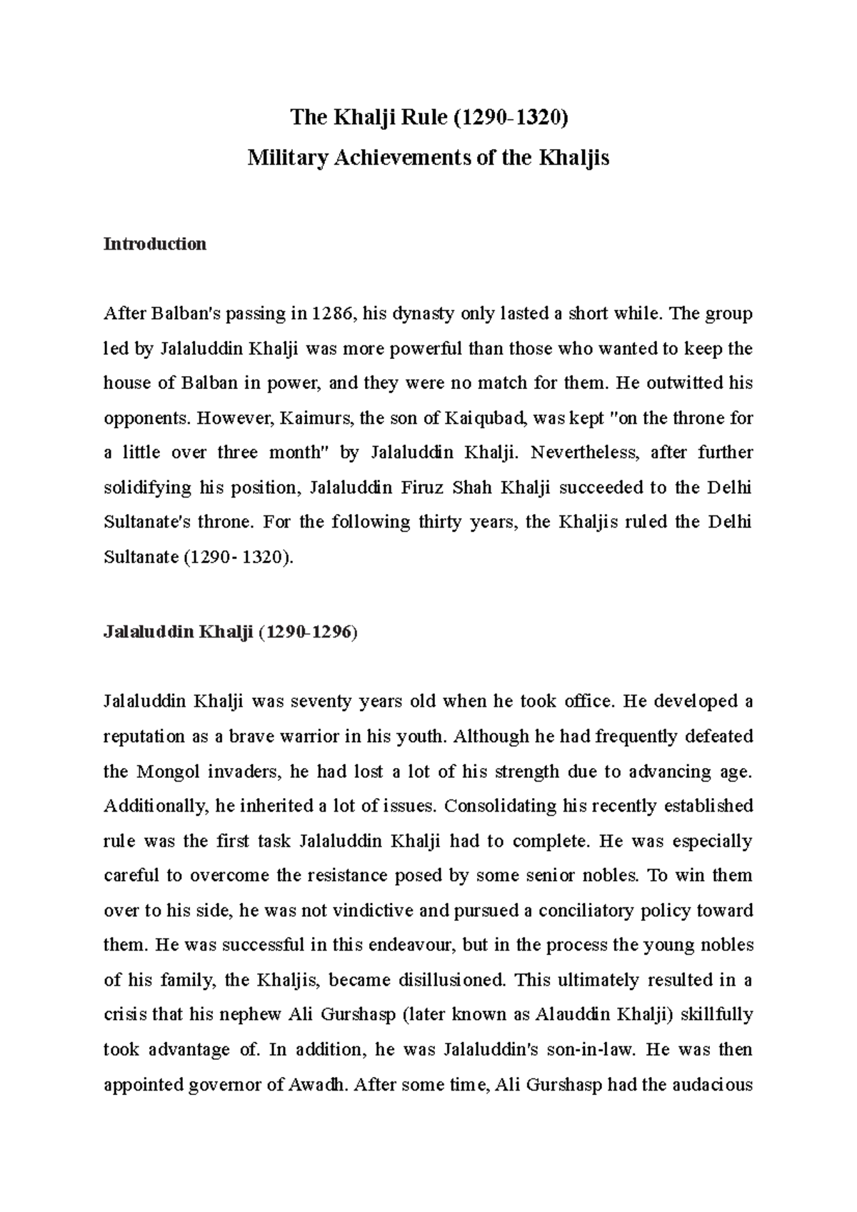 The Khalji Rule (1290-1320) - The Khalji Rule (1290-1320) Military ...