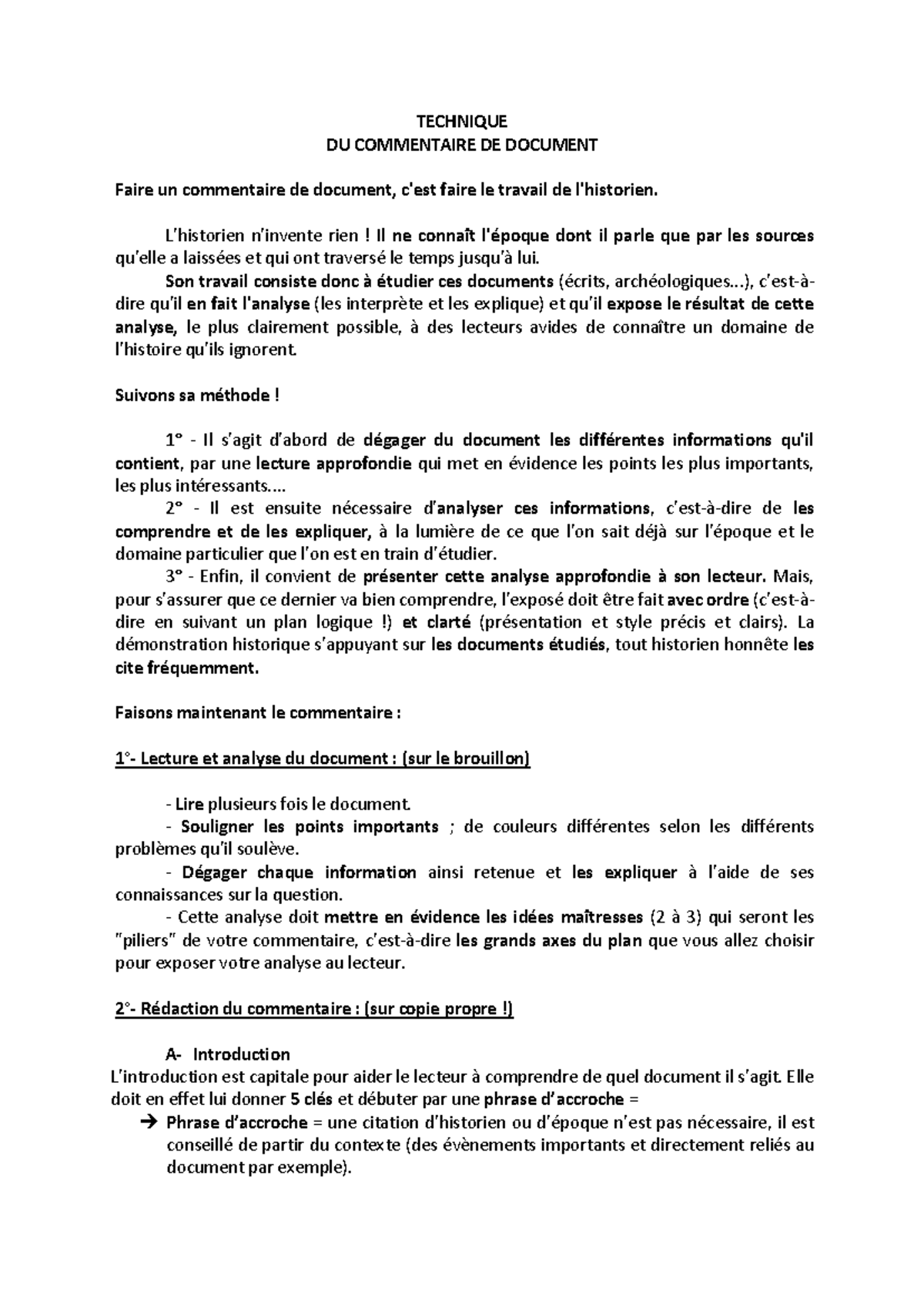 Méthodologie du commentaire L1 2-3 - TECHNIQUE DU COMMENTAIRE DE ...
