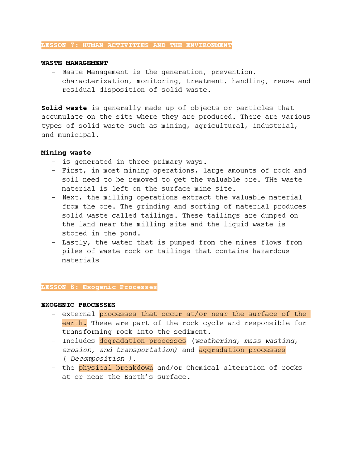 Earth Science-Finals - LESSON 7: HUMAN ACTIVITIES AND THE ENVIRONMENT ...