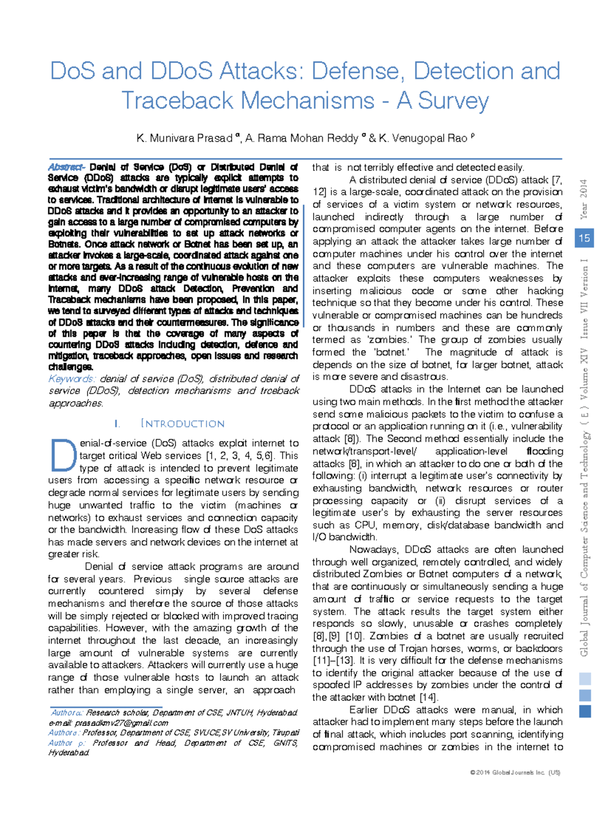 3 Do S and DDo S Attacks Defense Detection - Global Journal of Computer ...