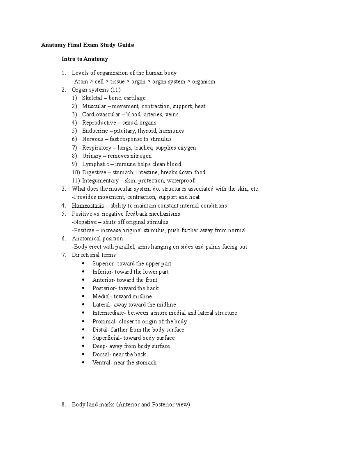 Anatomy Final Exam Study Guide -Provides movement, contraction, support ...