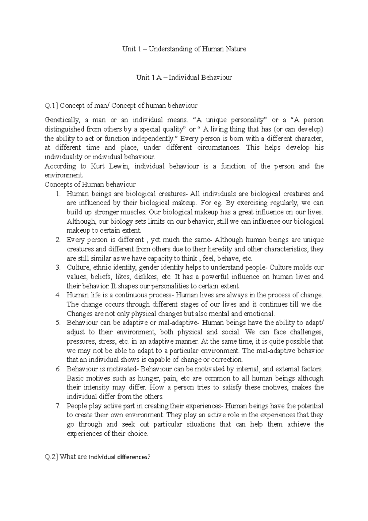 Foundation of Human Skills - Unit 1 – Understanding of Human Nature ...