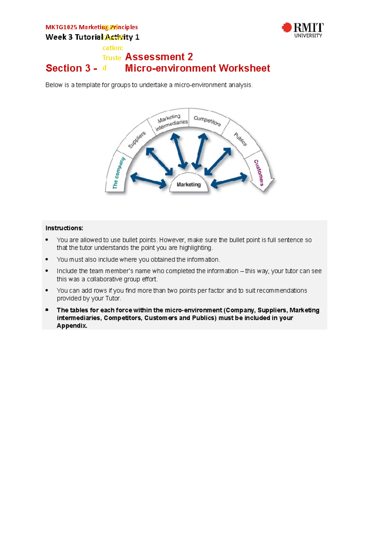 MKTG1025 WEEK 3 Tutorial Activity 1- Micro Environment Template - Week 3 Tutorial Activity 1 ...
