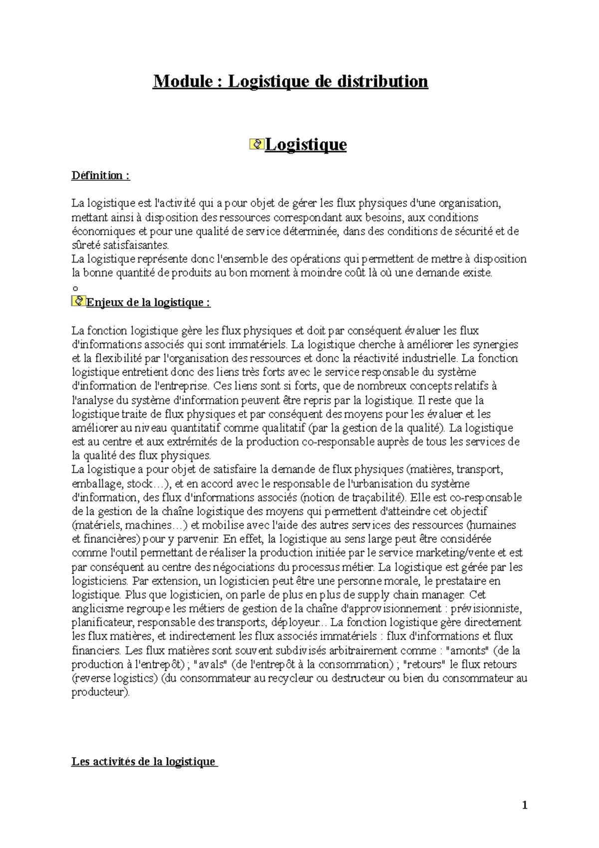 Globale logistique - Module : Logistique de distribution Logistique ...