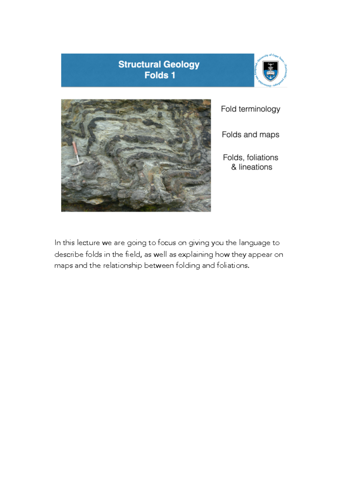 E Folds 1 - Structural geology - In this lecture we are going to focus ...