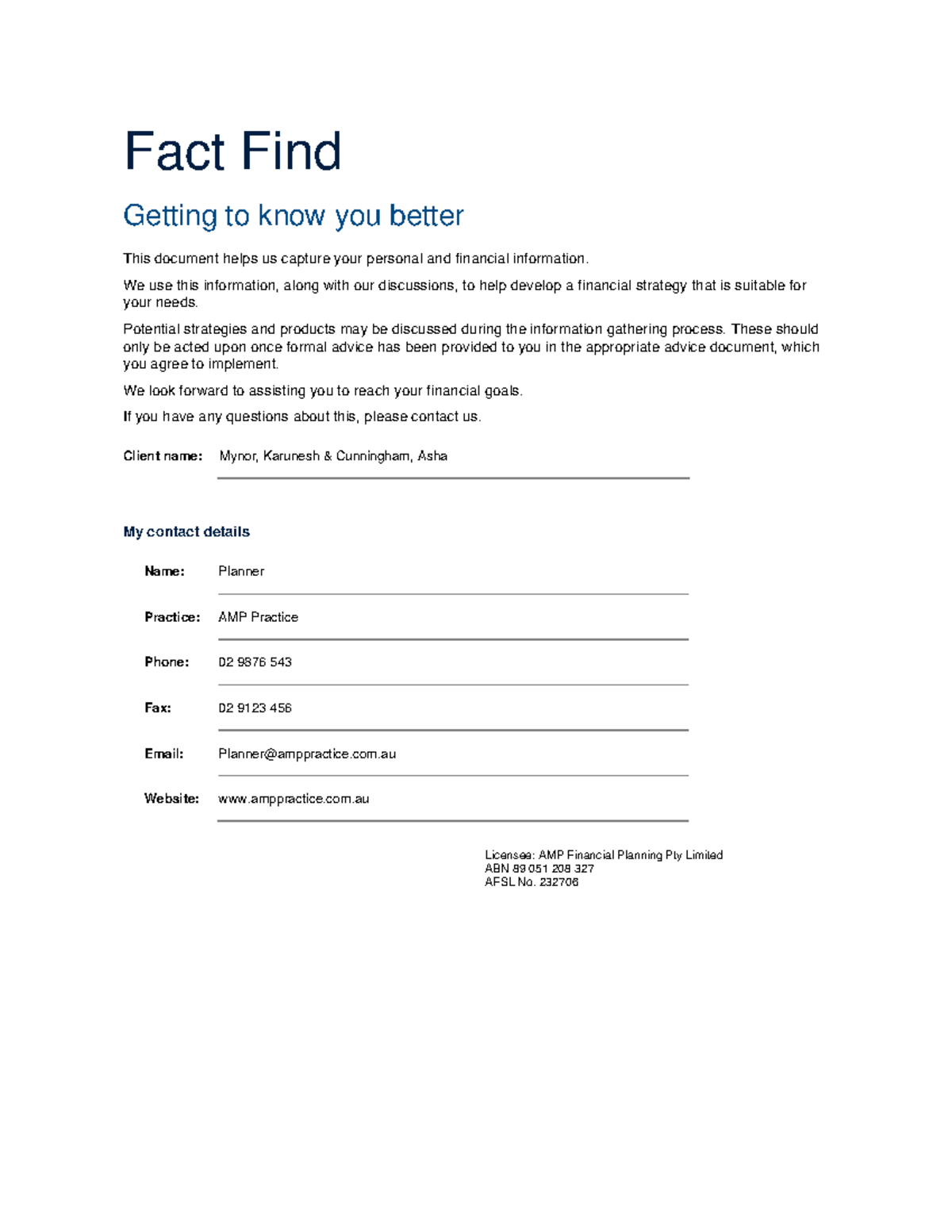 FACT Finder Client Information - Fact Find Getting to know you better ...
