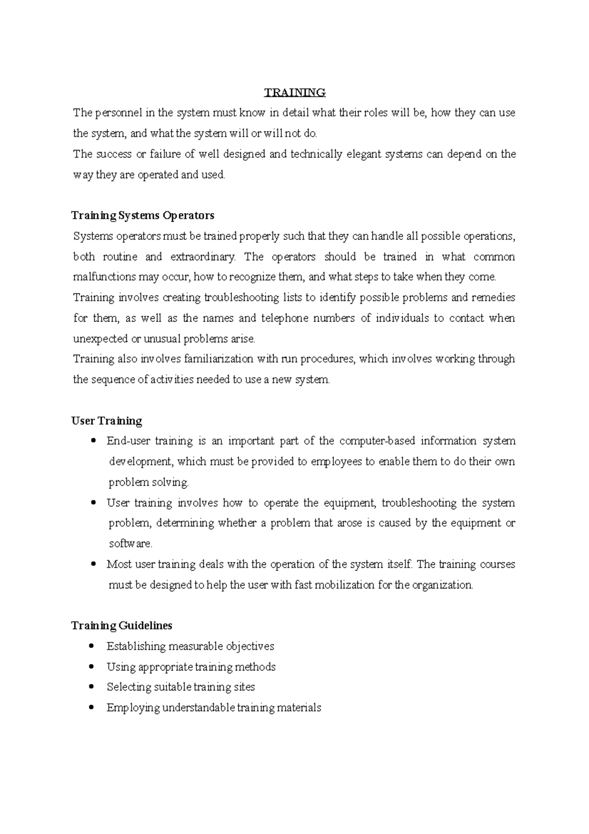 Training - system design and implementation lecture notes. - TRAINING ...