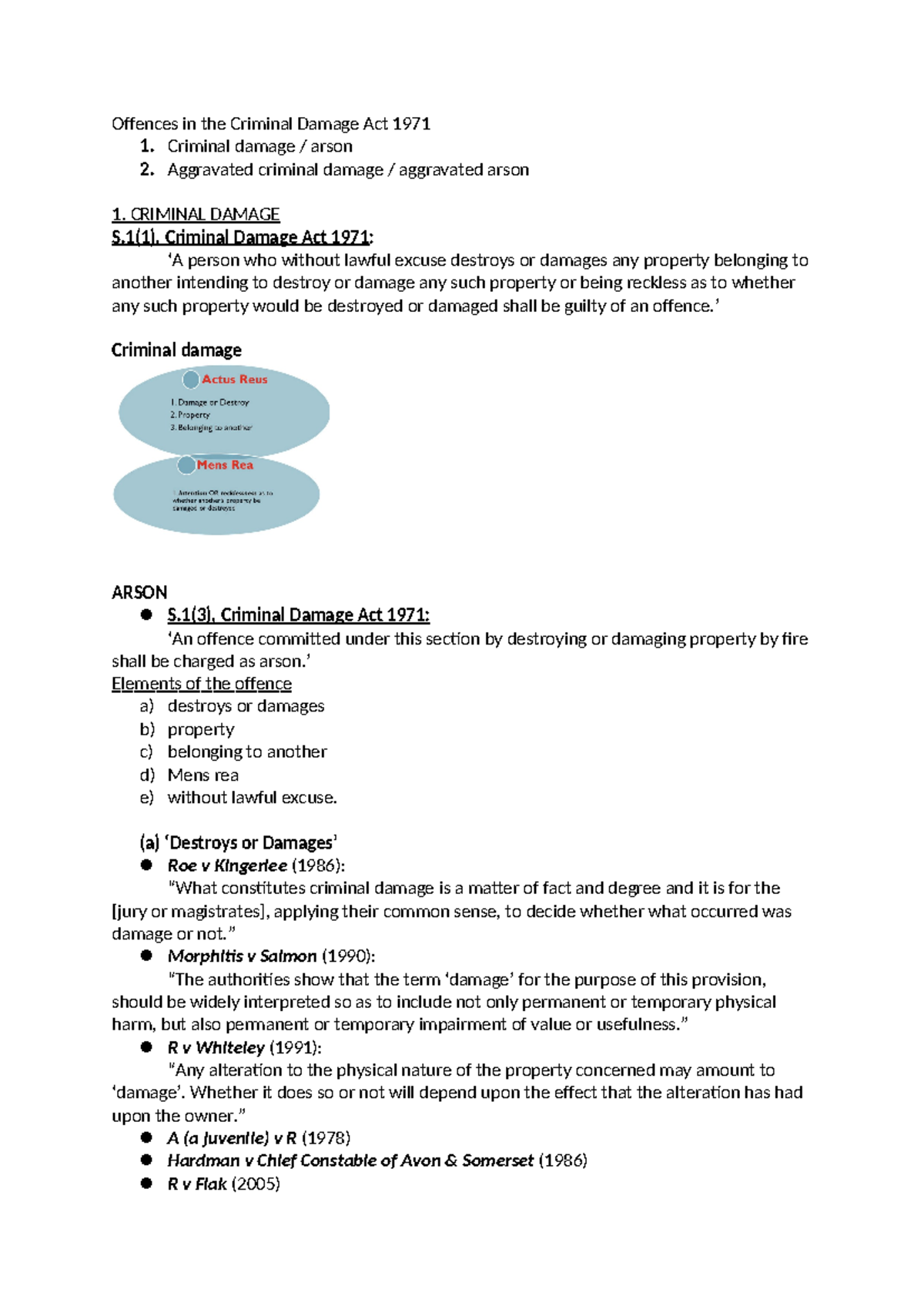 Criminal Damage 1 - Criminal damage / arson 2. Aggravated criminal ...