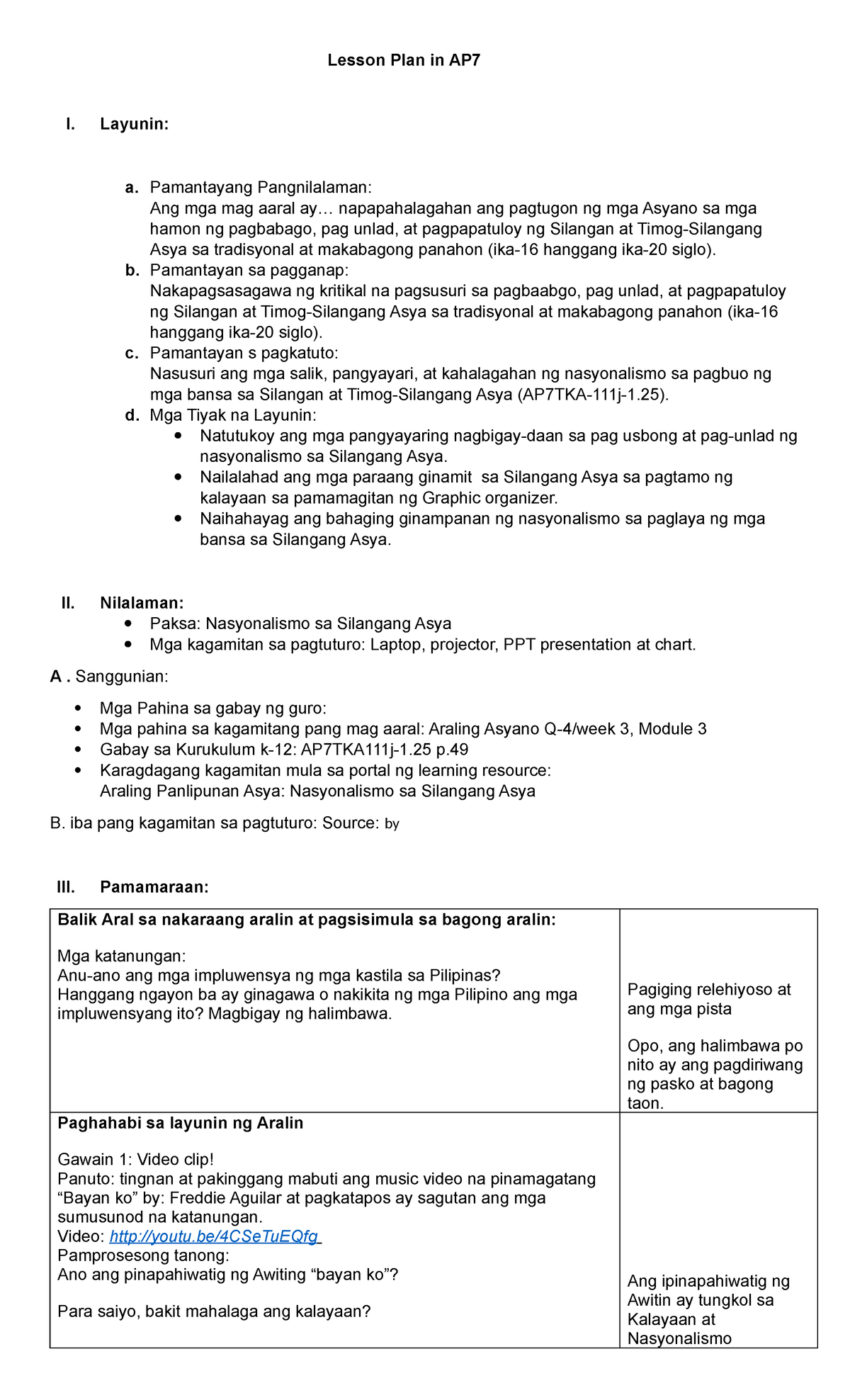 AP7 - sana makatulong, at credits to the owner na din po - Lesson Plan ...