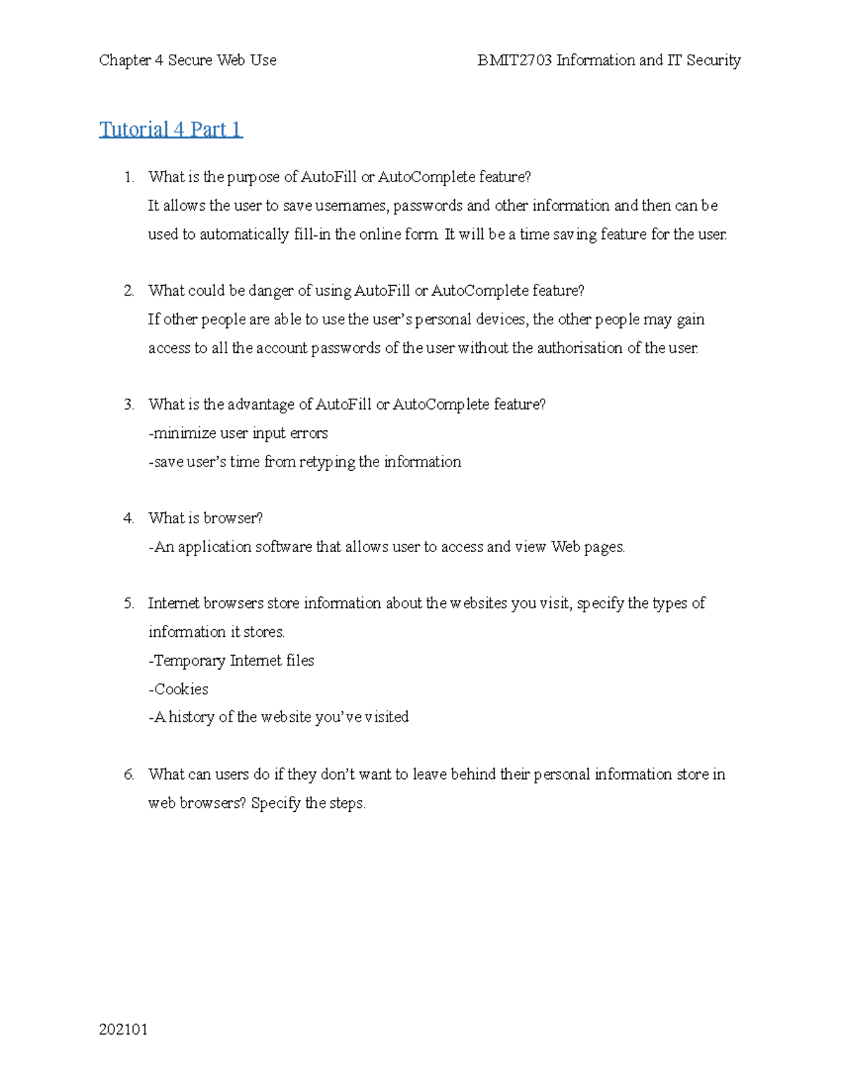 Tutorial Four Part One Information and IT Security - Chapter 4 Secure Web Use BMIT2703 ...