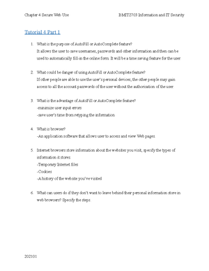 Tutorial Four Part Two Information and IT Security - Chapter 4 Secure Web Use BMIT2703 ...