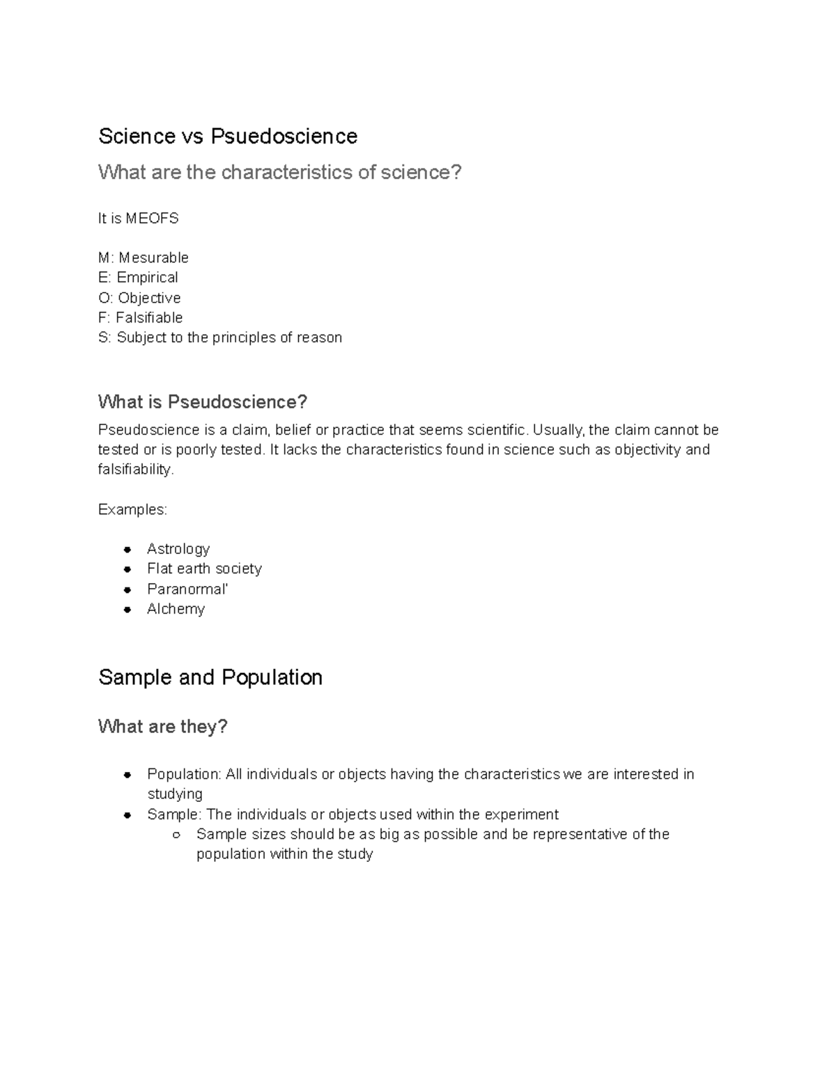 Lec 4 Summary - The scientific method, pseudoscience, and bias in ...