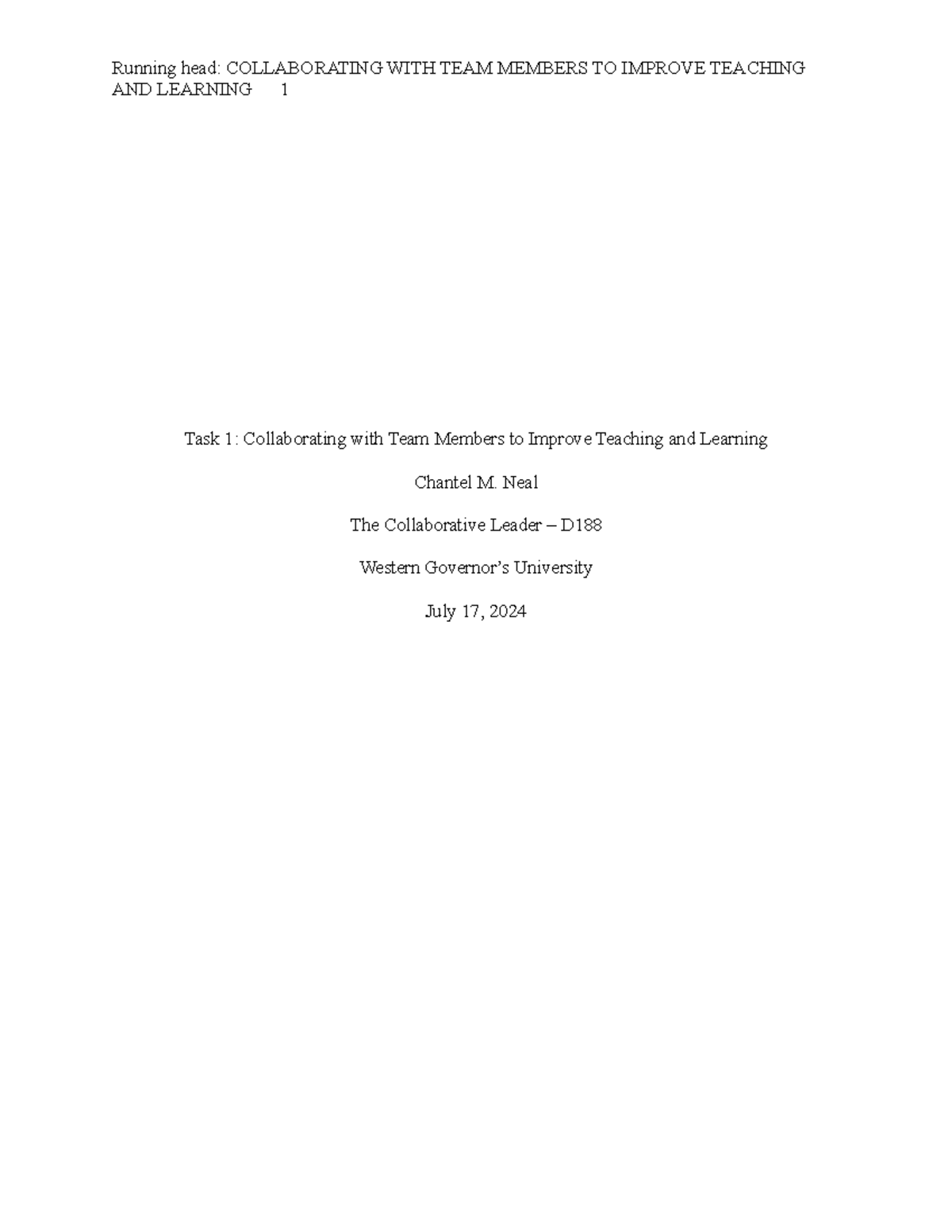 PASSED D188 - Task 1: Collaborating with Team Members to Improve ...