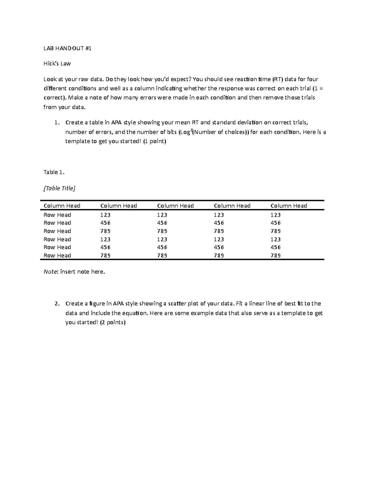 LAB 1 - This is the lab handout for lab 1. - LAB HANDOUT Hick’s Law ...