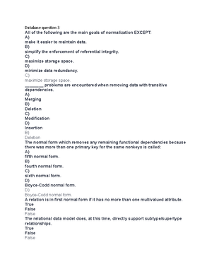 Database management practice questions 14 - a. True b. False ANSWER: True Distributed data ...