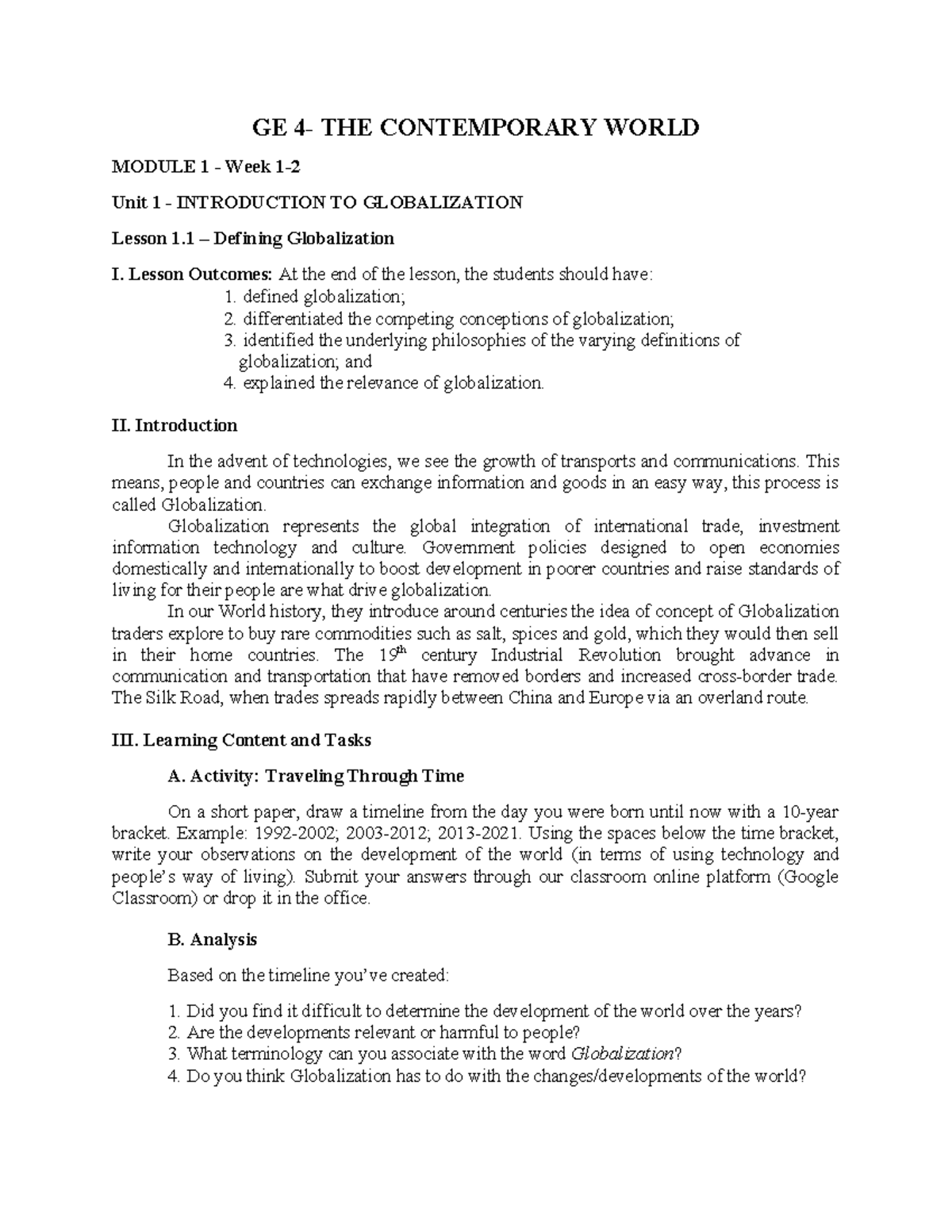 Contemporary World Module 1 - GE 4- THE CONTEMPORARY WORLD MODULE 1 ...