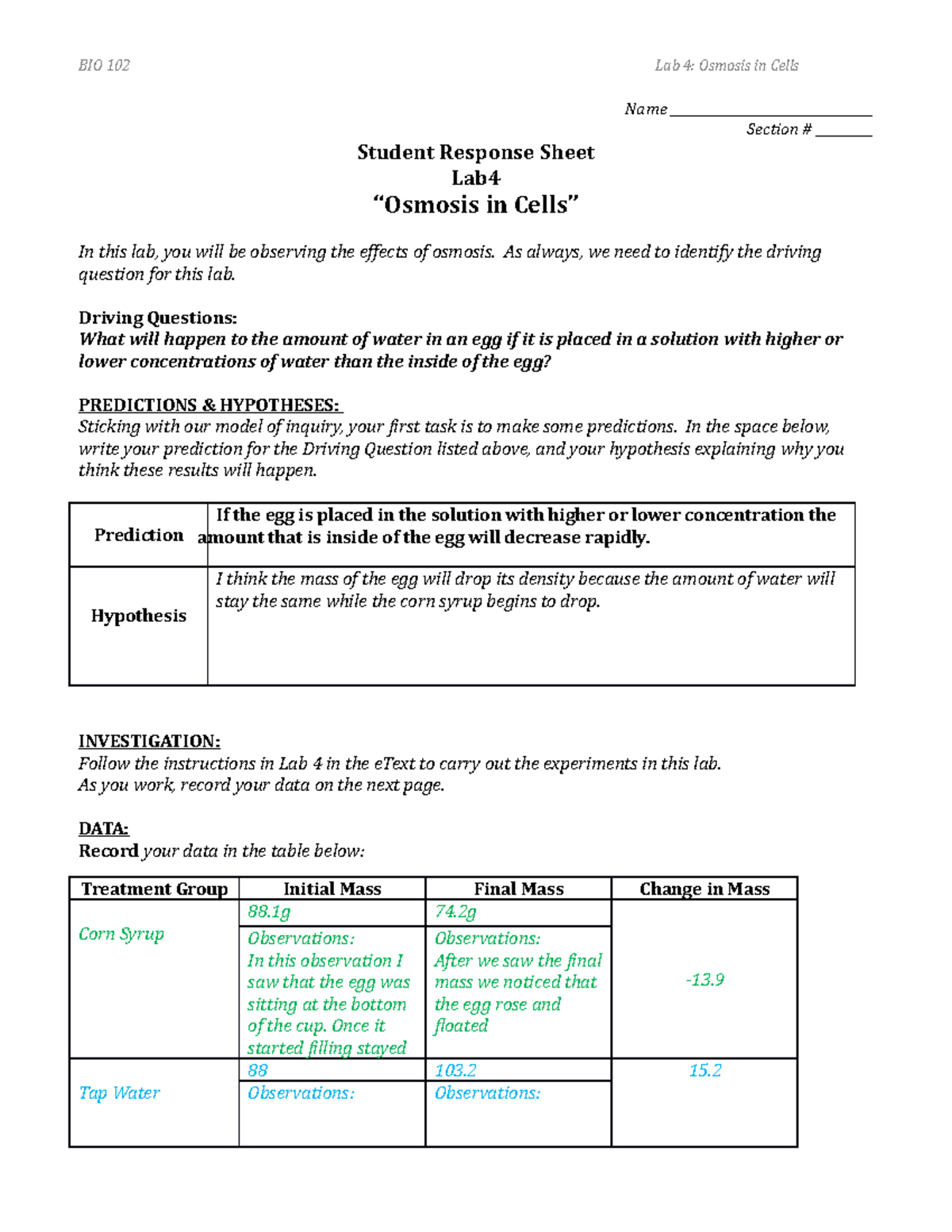 Lab4Student+Response+Sheet - BIO 102 Lab 4: Osmosis in Cells Name